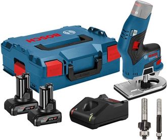 Bosch Akku-Kantenfr&auml;se gkf 12V-8 12 v / 2x 4,0 Ah Akku + Ladeger&auml;t inkl. 2x Fr&auml;ser in L-Boxx - Bosch