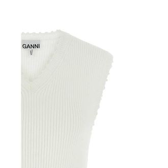 Ganni Ribbed Knit with Crochet Insert Tank Top
