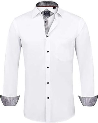 Generic Chemise blanche &agrave; manches longues pour homme - Cadeau 2024 - Mode d&eacute;contract&eacute;e - Couleur unie - Personnalit&eacute; - Chemise &agrave; manches longues - Tendance - 