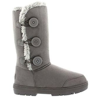 Holly Femmes Fourr&eacute; Bottes De Neige Trois Bouton - Gris - 38
