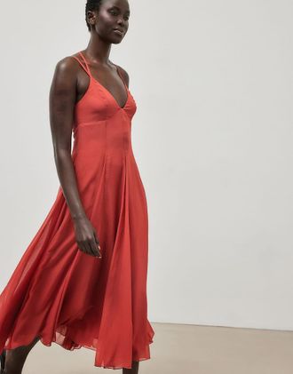 NA-KD Midi-Tr&auml;gerkleid aus Chiffon in rustikalem Rot