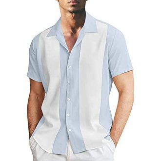 Generic Chemise hawa&iuml;enne &agrave; manches courtes boutonn&eacute;e pour homme - Motif palmier hawa&iuml;en - Style d&eacute;contract&eacute; - Style tropical - Vintage - Pour le golf - Bloc 