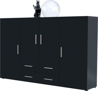 Vladon Highboard Nora Anrichte mit 2 Schubladen und 4 Türen mit insgesamt 8 Fächer dahinter, Anthrazit matt/Schwarz matt (166,5 x 106,5 x 35 cm)