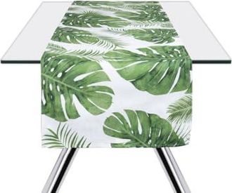 Excelsa Foliage Tischläufer, Baumwolle, grün, 45 x 140 cm
