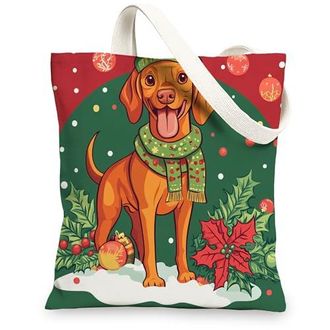 Generic Christmas Vizsla Sac fourre-tout en toile r&eacute;utilisable pour le shopping 33 x 38 cm, sac d&eacute;picerie r&eacute;utilisable pour femme, motif Nouvel An, d&eacute;coration