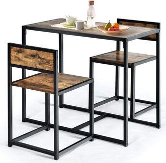 Costway Costway - Ensemble Table &agrave; Manger 1 Table et 2 Chaises Encastrable Style Industriel Moderne pour Salle &agrave; Manger, Bistro Naturel