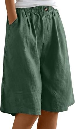 Generic Bermuda pour femme - Grande taille - Pantalon capri dété léger avec poches - Taille haute - Short chino large - Couleur unie - Pantalon court ample - 