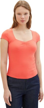 Tom Tailor Tom Tailor Denim Damen Basic T-Shirt mit Ripp, 11042 - Plain Red, M