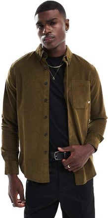 Farah Spencer - Langärmliges Cordhemd in Khaki-Grün