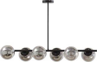 Vente-Unique Lustre en m&eacute;tal - 6 globes en verre fum&eacute; - L. 98 cm - Noir - YUKON