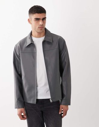 Asos Blouson Harrington en similicuir - Anthracite-Gris