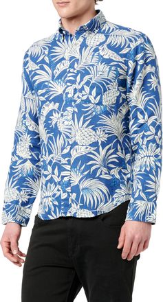 GANT Herren REG Botanical Print Linen Shirt Hemd, Rich Blue, XL