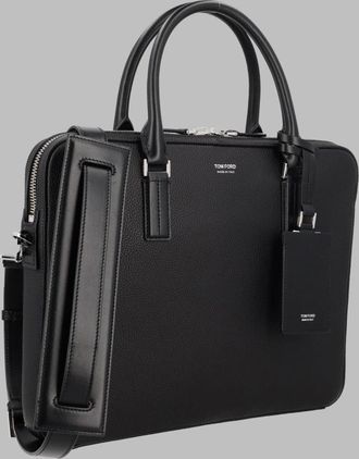 Tom Ford Mens Travel Bag Leather Black Shoulder