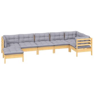 vidaXL Vidaxl Set Divani Da Giardino 7 Pz Con Cuscini Grigi Massello Di Pino