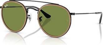 Ray-Ban Round Double Bridge Sonnenbrillen Schwarz Fassung Gr&uuml;n Glas 51-22