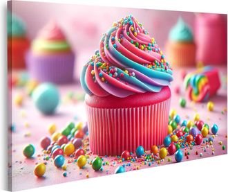 Islandburner Bild auf Leinwand Bunter Cupcake mit Zuckerstreuseln und Regenbogenfarben Bilder Wandbilder Poster