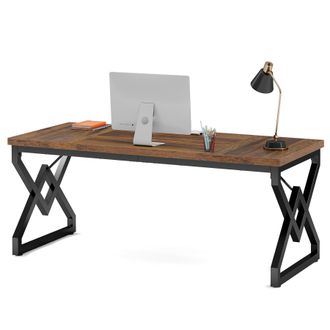 Tribesigns Schreibtisch, Großer 160cm Bürotisch mit extra verdickter Holzplatte und Metallgestell, Industriell Computertisch Chefschreibtisch für Home Office, Ru