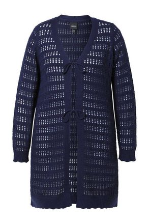 Ulla Popken Strickjacke Long-Strickjacke Band-Verschluss V-Ausschnitt