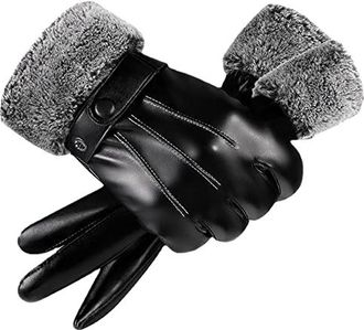 Generic Gants dhiver en cuir synth&eacute;tique pour homme - Gants thermiques chauds - Noir - Taille unique
