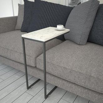 Hanah Home Stylish Side Table with Wheeled Metal Legs, Black & White | 100% Melamine Coated Particle Board, 18mm Thick | 46x62x26 cm | Modern & Functional Design