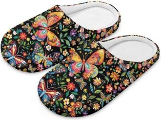 Coloranimal Pantoufles de spa pour femme - Pantoufles dint&eacute;rieur en vrac antid&eacute;rapantes &agrave; bout ferm&eacute;, Fleur Papillon Vintage, 38.5/39.5 EU
