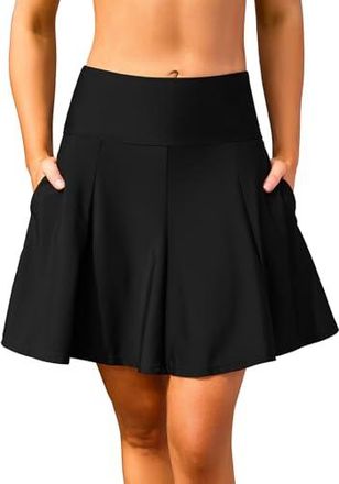 SHEKINI Jupes de bain pour femmes taille haute avec poches à fermeture éclair, contrôle du ventre, séchage rapide, jupe de bain pour femme, Noir, XXL