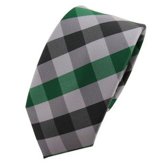 TigerTie étroit cravate en vert émeraude argent gris anthracite à carreaux - Tie