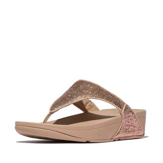 FitFlop Womens Lulu Crinkled-Shimmer Toe-Post Sandals, Metallic Classic Beige, 41 EU