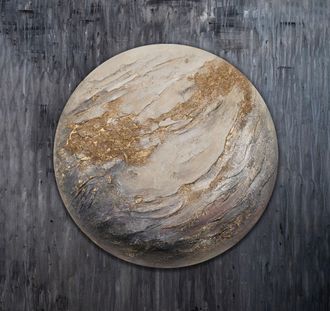 Yohji Yamamoto Art Abstrakt Fluoreszierendes leuchtendes Acryl 3D Gemälde auf runder Leinwand handgemalt Wohnzimmer modern Wohndekor Bild Gold echte Kunst 80 cm