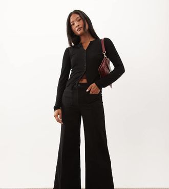 Good American Petite jean palazzo large taille haute noir