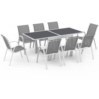 IDMarket Salon de jardin POLY extensible table 90-180 CM et 8 chaises blanc et gris