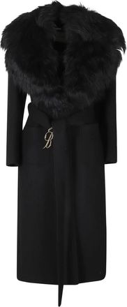 Blumarine Mantel mit Kunstpelzkragen - - Coats - Damen - Schwarzk - XS