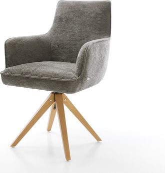 DELIFE Drehstuhl Heira-Flex mit Armlehnen Boucl&eacute; Soft Schlamm Holzgestell kantig Natur 180&deg; drehbar Taschenfederkern, Esszimmerst&uuml;hle