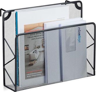 Relaxdays Zeitschriftenhalter Wand, Zeitungsablage hängend, Wandkorb, HBT 28x35,5x10 cm, Magazinhalter, Metall, schwarz