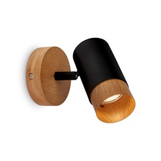 Briloner Leselampe, Wandleuchte Innen, Lampe, Lampenschirm Holz, Wandlampe Innen, Schwenkbar, Wohnzimmerlampe, Schwarz-Holz