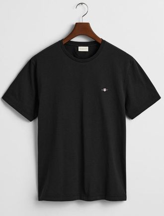 GANT Unifarbenes T-Shirt mit Logo-Stickerei, Regular Fit in