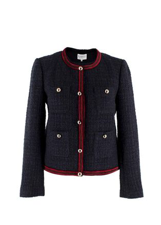 Claudie Pierlot Navy Contrast Trim Tweed Jacket Size S