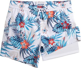 Maamgic Herren Badehose mit Kompression Badeshorts 2 in 1|14cm Innenl&auml;nge Schnelltrocknend l&auml;ssige Swim Shorts Kurz Boardshorts mit Innenhose Rei&szlig;verschlussta