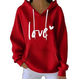 Generic Sweat &agrave; capuche d&eacute;contract&eacute; &agrave; manches longues pour femme | Sweat &agrave; capuche imprim&eacute; en polaire douce pour lautomne, rose vif, XXL