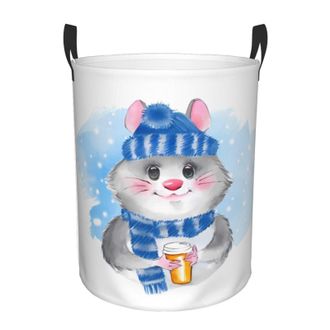 Generic Niedliche Aquarellmaus W&auml;schekorb Rund W&auml;schek&ouml;rbe Mit Henkel W&auml;schebeh&auml;lter F&uuml;r Kuscheltier Kleidung Waschk&uuml;che