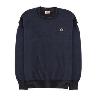 Kenzo Rundhals-Strickpullover mit gesticktem Logo - - Knitwear - Herren - Schwarzk - L