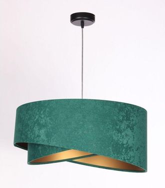 Licht-Erlebnisse Lampe suspendue tissu E27 ronde D : 50 cm H : max 102 cm en noir vert bouteille or moderne