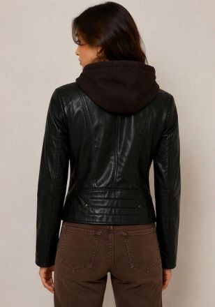 Tamaris Lederjacke aus Lammleder, mit abnehmbarer Kapuze, sehr figurbetonte Passform