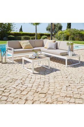 ambia GARDEN Loungegarnitur, Wei&szlig;, Taupe, Kunststoff, Textil, 219x192 cm, Loungem&ouml;bel, Loungem&ouml;bel-Sets