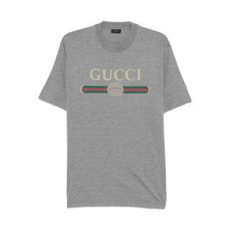 Gucci Logo Baumwoll-T-Shirt - - Tops - Damen - Grau - S