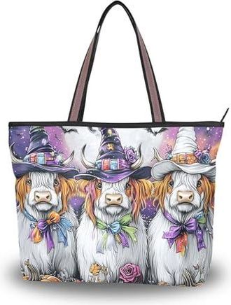 Alaza Grand sac fourre-tout, sac à bandoulière pour femme, sac à main décontracté, sac à main décontracté, motif chats, Halloween, citrouille, sac de course