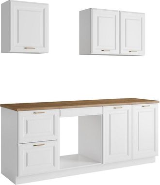 Vente-Unique K&uuml;chenzeile - mit Arbeitsplatte 200 cm - Wei&szlig; & Holzfarben - CELOMIA