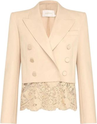 Zimmermann Blazer Court Dentelle - Femme - Vestes - Beige - Taille: 36 FR
