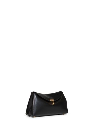 Toteme Womens Clutch Bag Mini T-Lock Black Calf Leather Handbags Hand