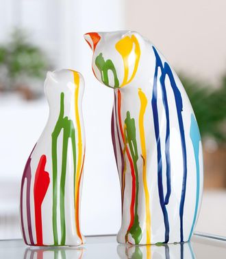 Gilde 2tlg. Set Keramik Katzenfiguren Colori, glasiert, weiß, 22 cm hoch, 14 cm breit